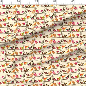 Mod Song Birds Fabric - Singing Birds by Valentinaharper - Colorful ...