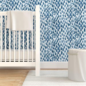 Indigo Wallpaper - Rain Drops Watercolor by Paperbrush - Blue White ...