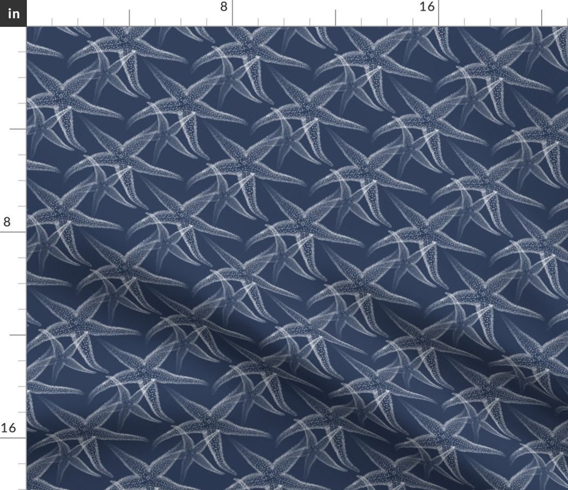 Starfish Fabric Starfish Navy Blue White Beach by 13moons - Etsy