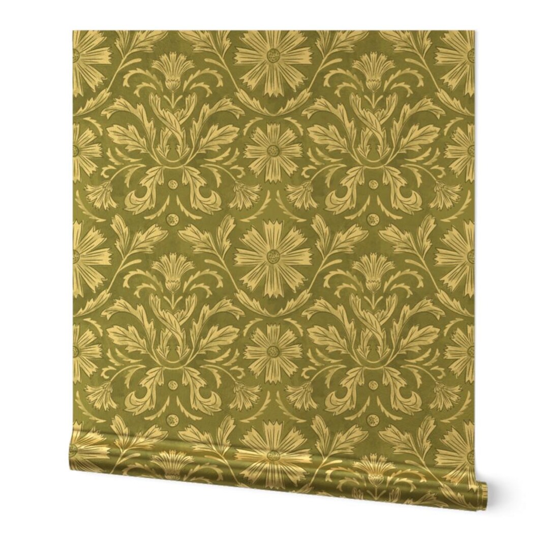 Sage Green Damask Gold or Silver Metallic Wallpaper - Sage Damask by ...