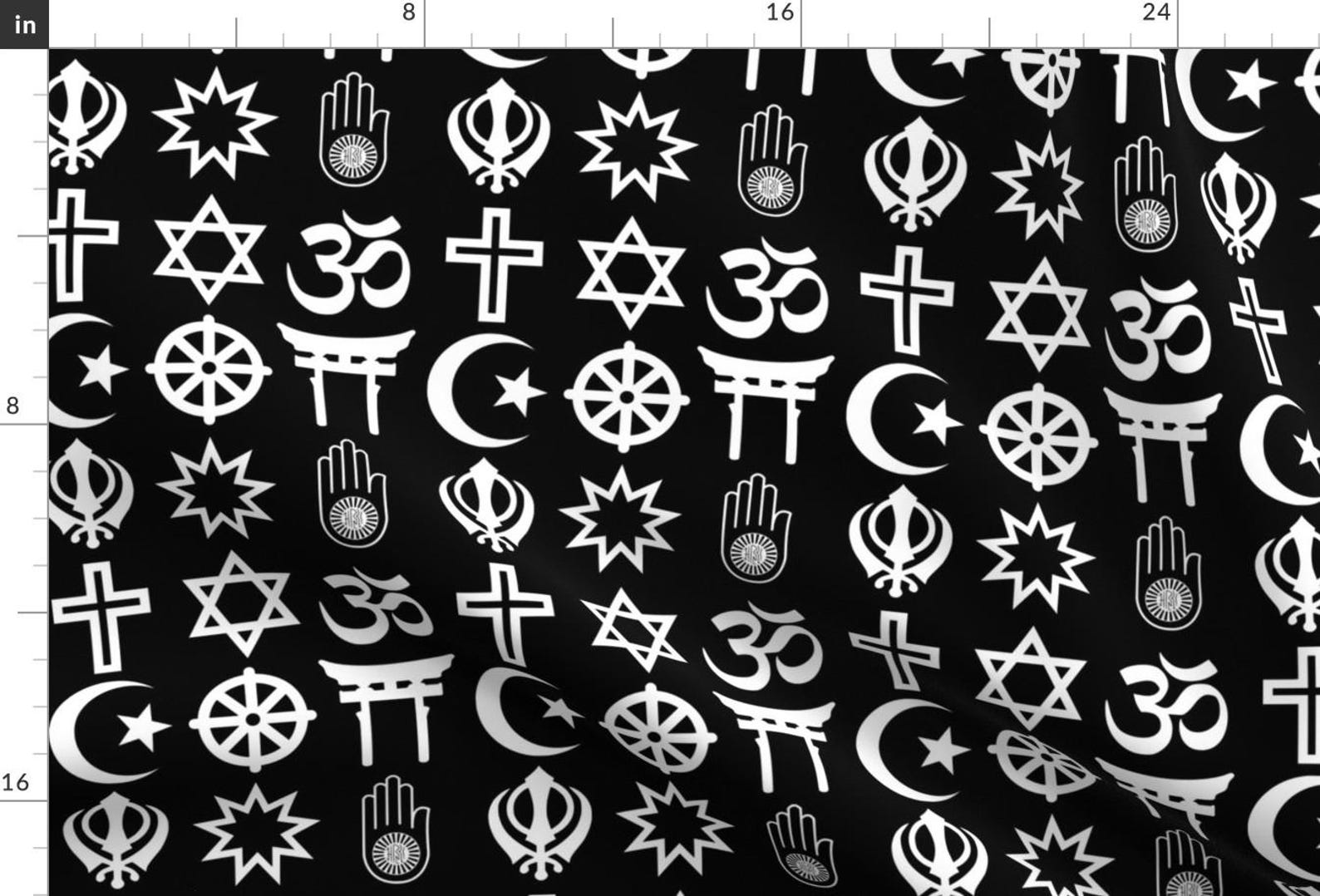 Religious Fabric - World Religions on Black by Thin Line Textiles ...