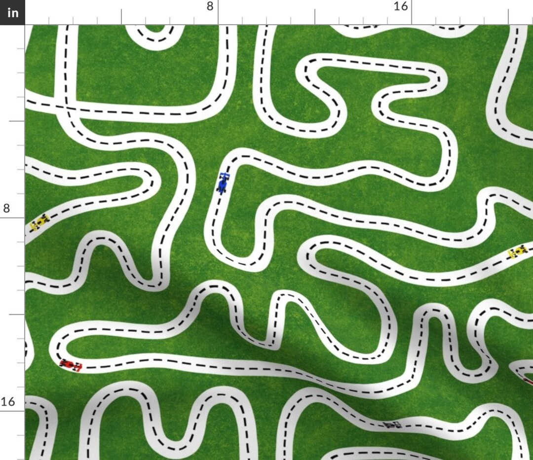 Green Racingtrack Cars Fabric Speed Racers Grass Track by - Etsy