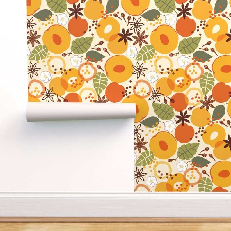 Apricots Wallpaper Apricot Pie Large by De Zigns orange - Etsy