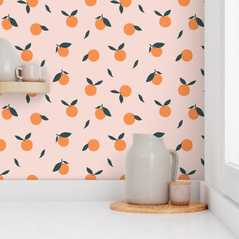 Clementine Wallpaper Clementine by Kimsa Pink Orange - Etsy