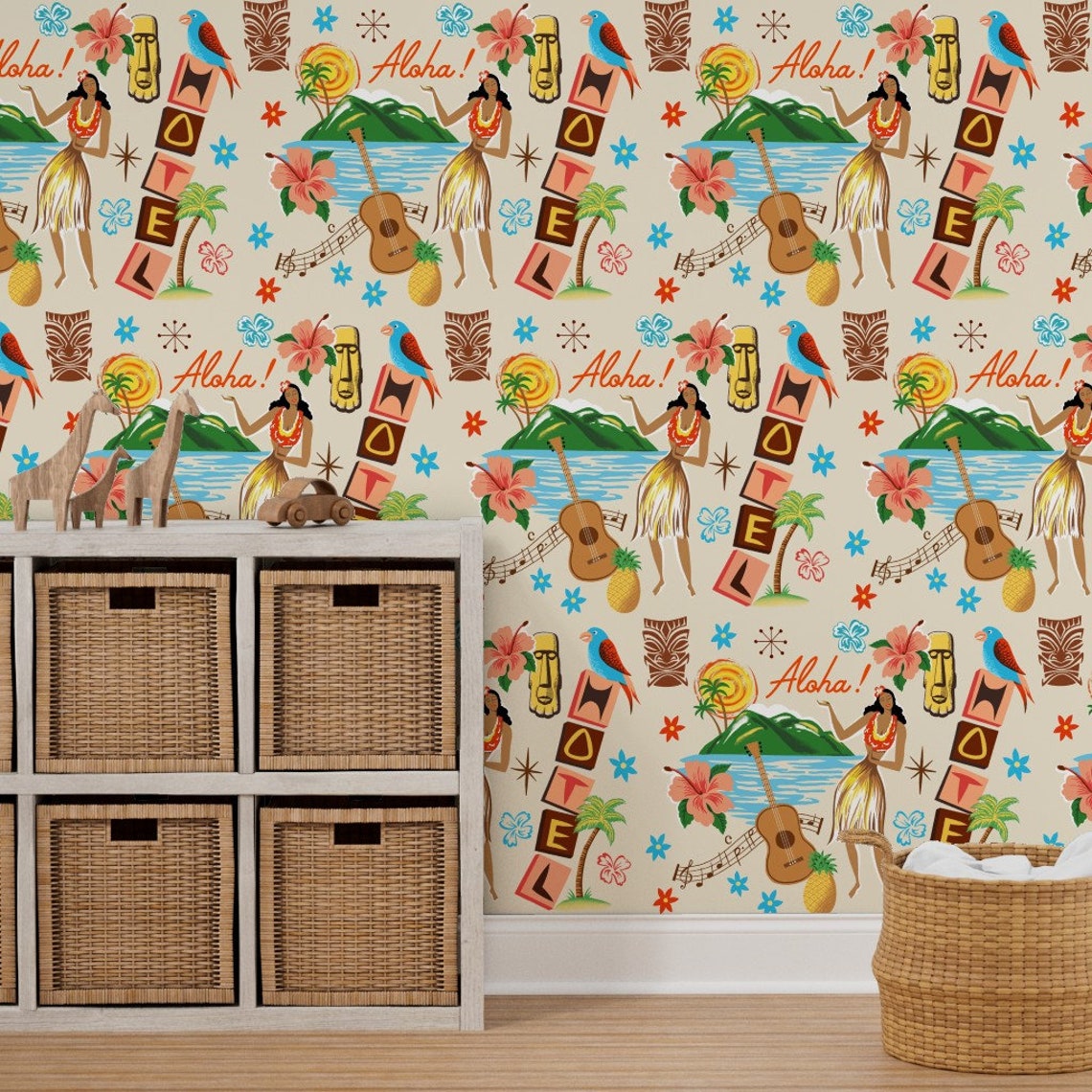 Hula Girl Wallpaper Hawaiian Holiday by Ruby Ritz Retro - Etsy
