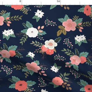 Navy Floral Fabric sweet Bouquets in Navy and Coral by ...
