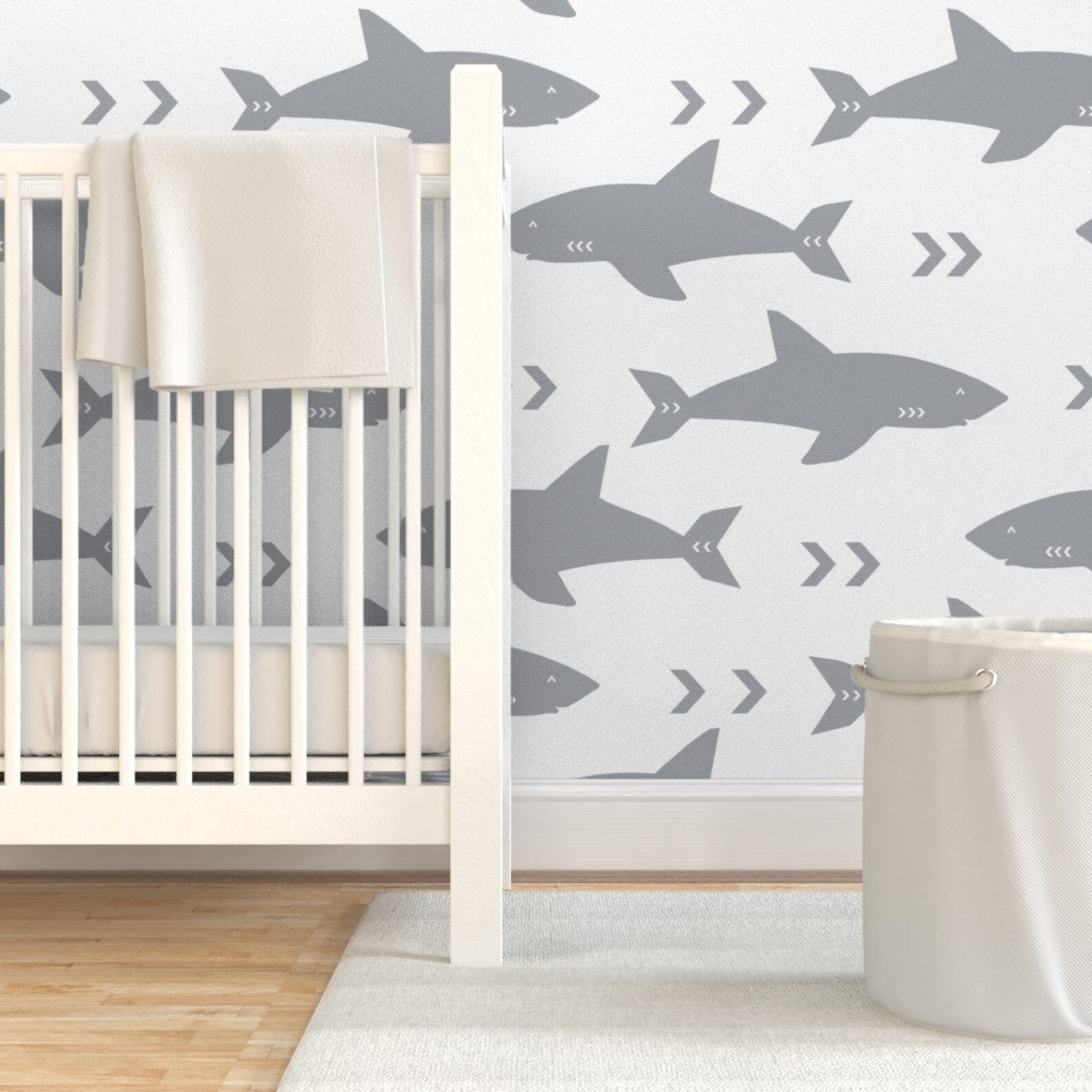 Gray Sharks Wallpaper Sharks Boys Nursery Shark by | Etsy