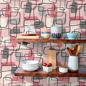 Mid-century Wallpaper Atomic Mcm Grid in Pink Parlor by Raqilu Retro ...