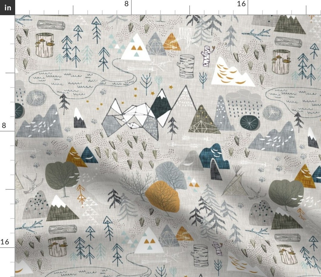 Map Fabric Max's Map grey Custom Fabric by Nouveau Bohemian Map Cotton ...