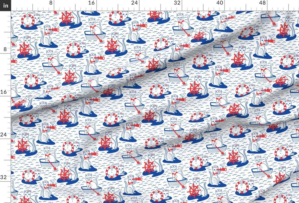 Animals Cat Ship Captains Fabric - Nauticats by Circe Oropeza - Animals ...