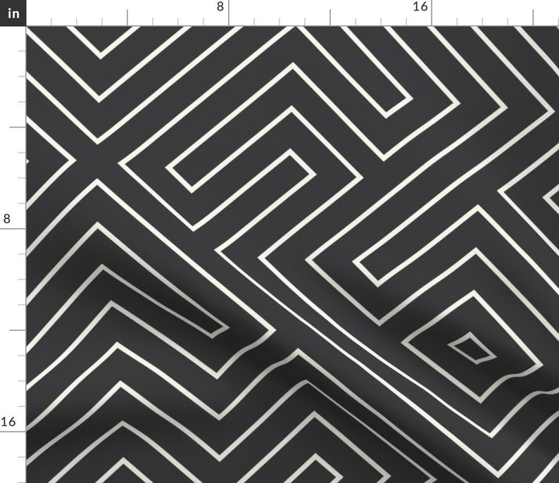 Black and White Fabric Tribal Maze Cream on Ink by Danika - Etsy