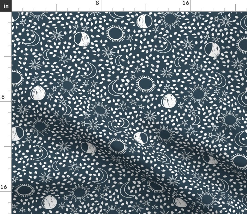 Luna Fabric Sun Moon Stars Parisian Blue/white by Andrea - Etsy