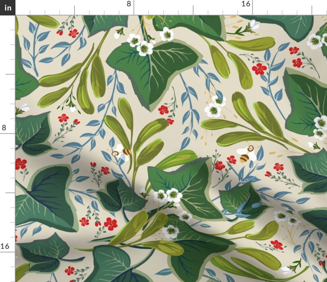 English Ivy Gardens Fabric Ivy Twine Floral Soft Cream by | Etsy