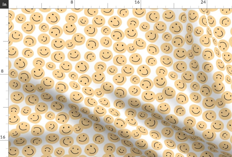 Retro Smiley Fabric - Happy Smileys by Hey_cute_design - Light Yellow ...