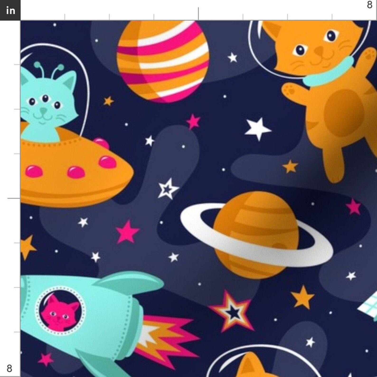 Space Cats Astronaut Fabric Cosmic Cats by Robyriker Outer | Etsy