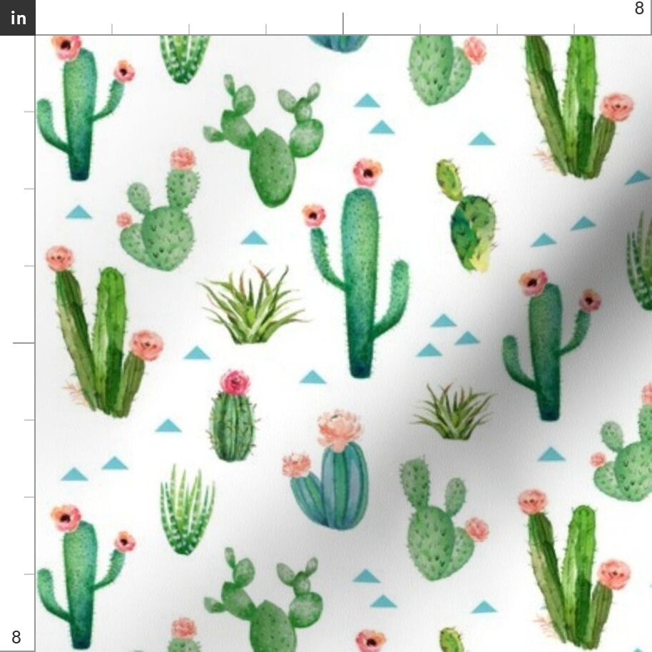 Watercolor Green Cactus Fabric Watercolor Cactus Garden - Etsy
