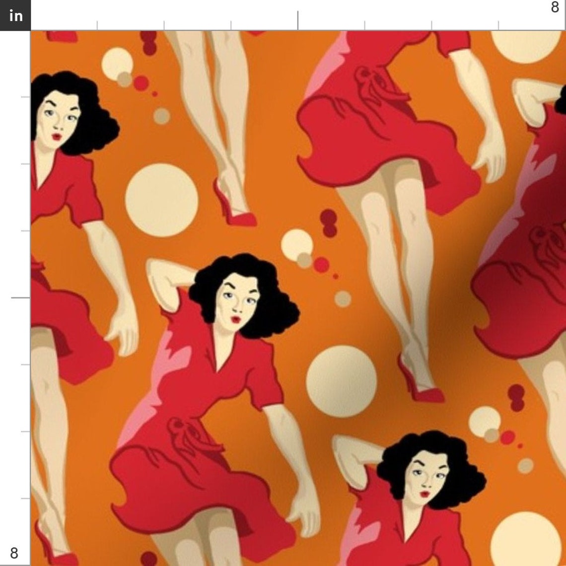 Vintage Dancer Fabric Autumn Pin up by Lusykoror Orange - Etsy