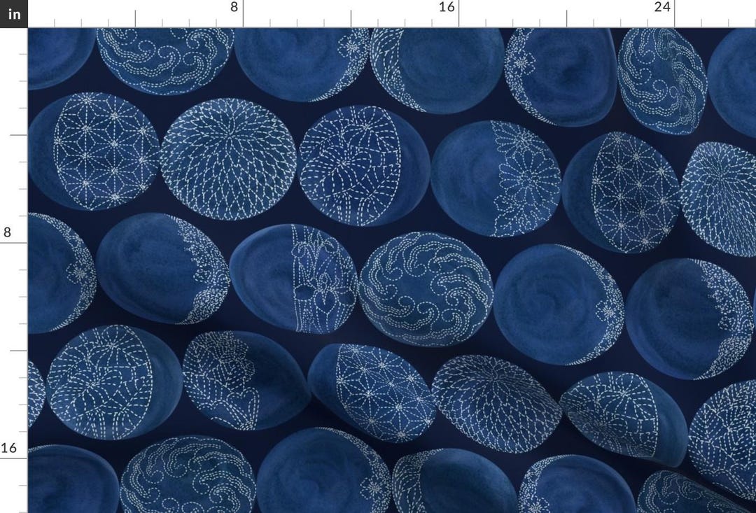 Moon Fabric - Sashiko Moon Phases by Honoluludesigns - Blue Navy ...
