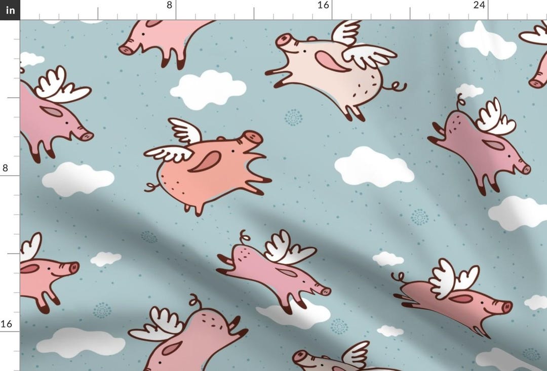 Flying Pigs Fabric - When Pigs Fly New by Cynthiafrenette - Pig Sky ...