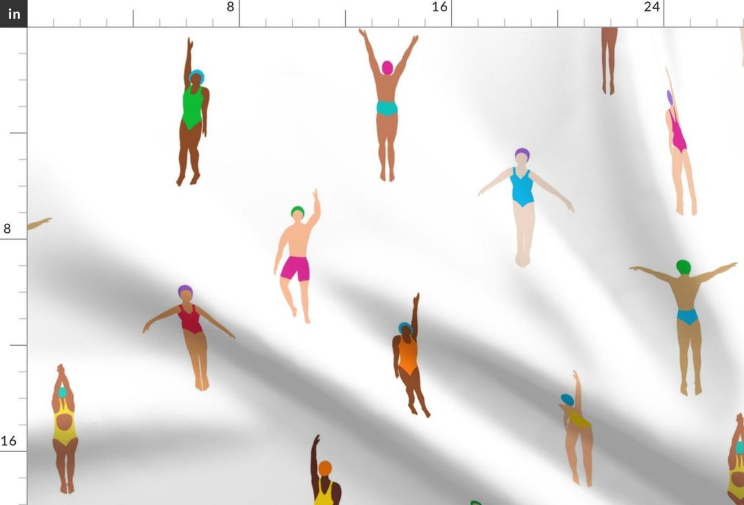 Swimming Fabric - Swimmers on White by Dasbrooklyn - Holiday Summer Sea ...