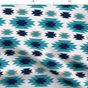 Aztec Fabric Aztec Navy Teal Gray by Sproutz Aztec Navajo - Etsy