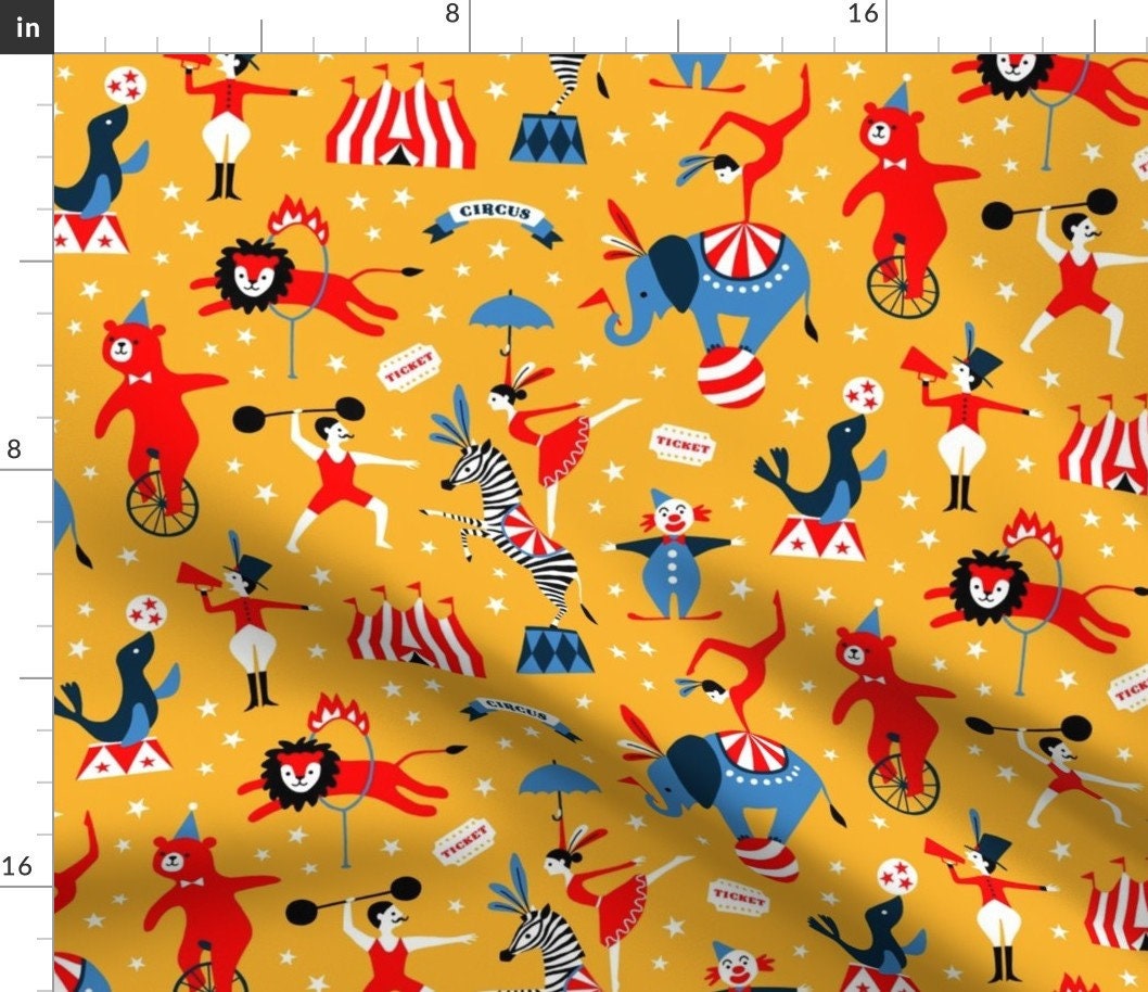 Retro Circus Limited Color Palette Fabric Big Top by Heleen - Etsy