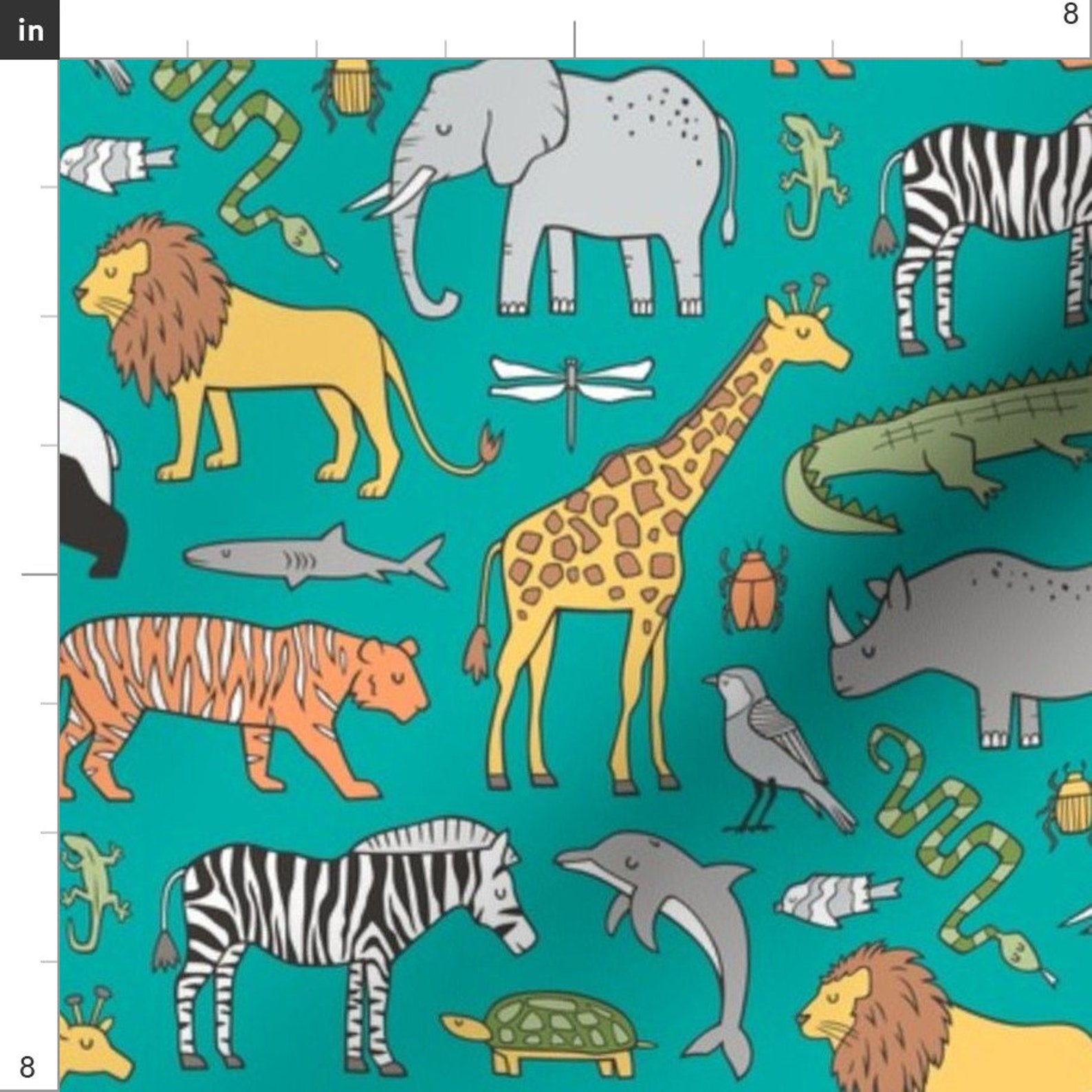 Zoo Animals Fabric Zoo Jungle Animals Doodle on Green by | Etsy