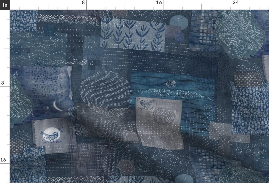 Sashiko Indigo Fabric Japanese Stitch Pattern by Forests Blue Oriental ...