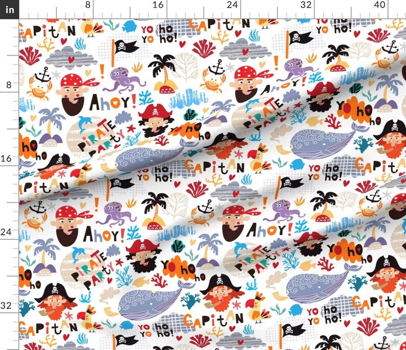 Pirate Cute Island Nursery Pattern Fabric Pirate Party by | Etsy