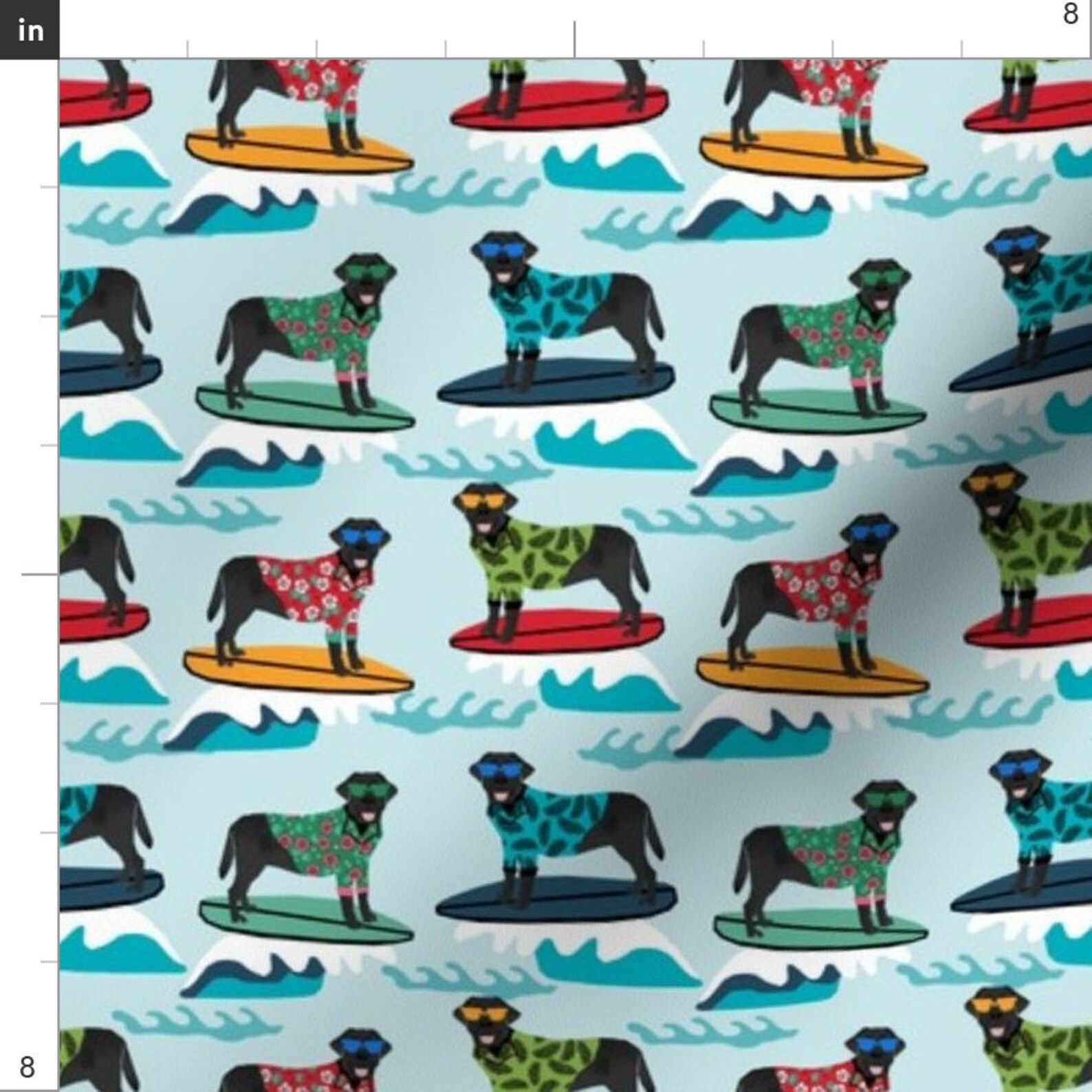 Surfing Labs Fabric Black Labrador Lab Surfing Design Summer - Etsy