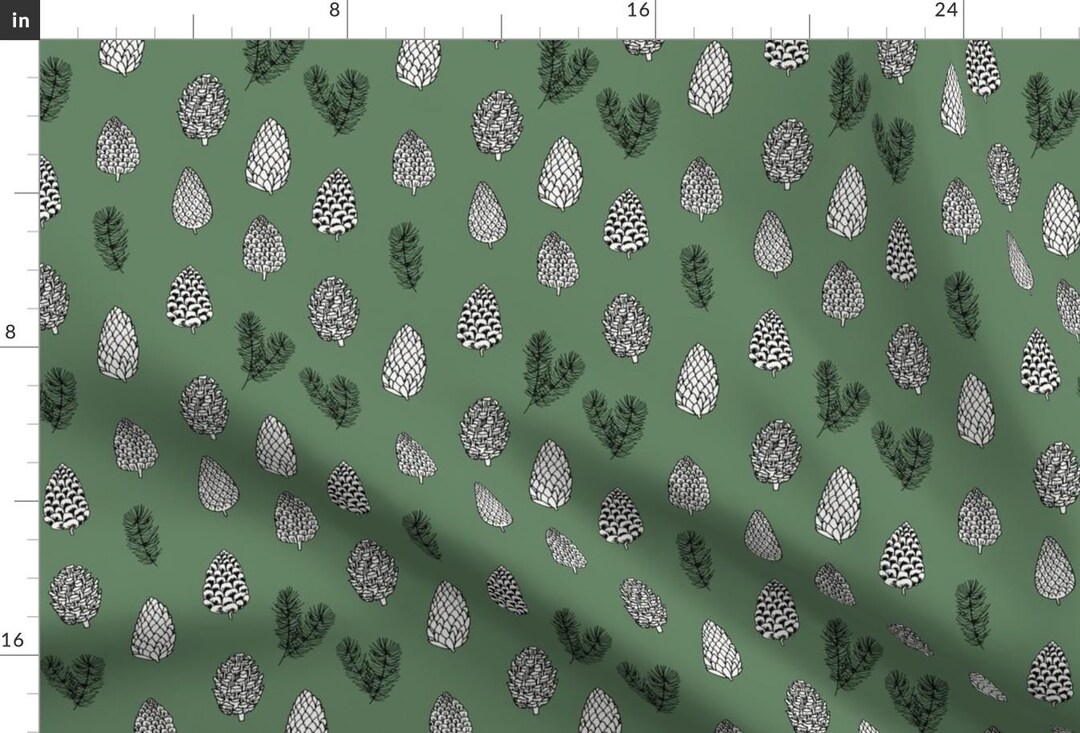 Pine Green Fabric - Pinecone Nature Forest Green Pinecones by Andrea ...