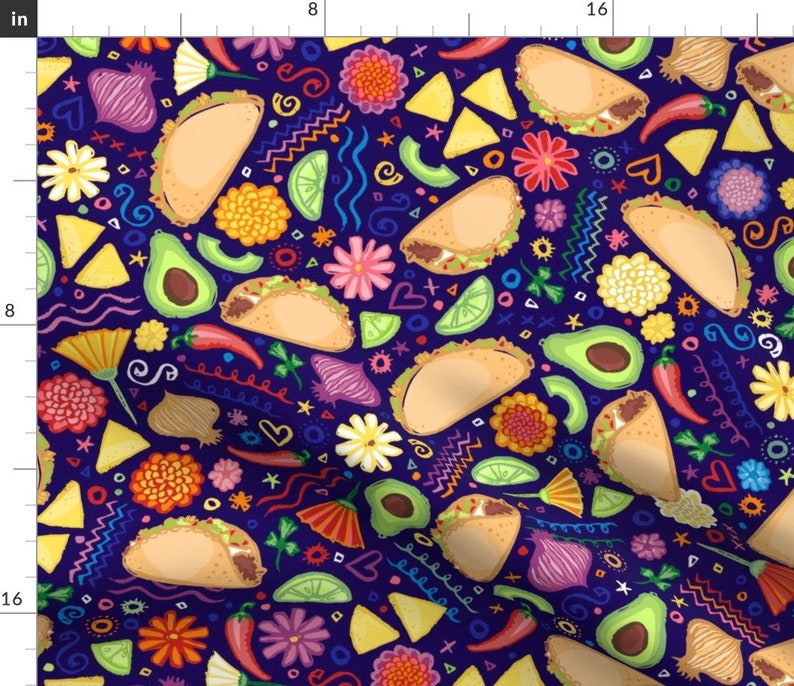 Tacos Fabric Taco Fiesta on Blue by Creativetaylor Ditsy - Etsy