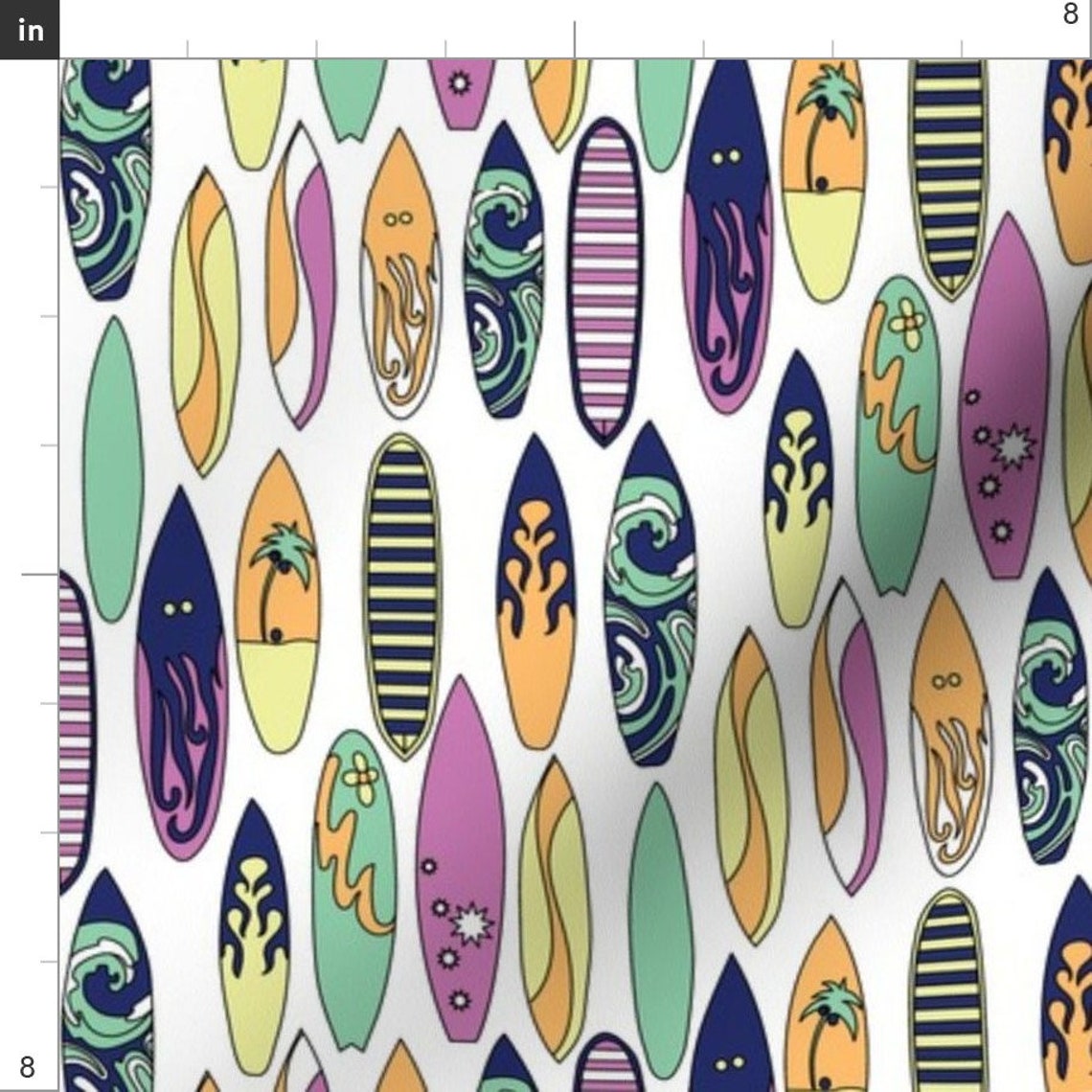 Surfing Fabric Nautical Surf Board Ocean Waves Surfing Navy - Etsy