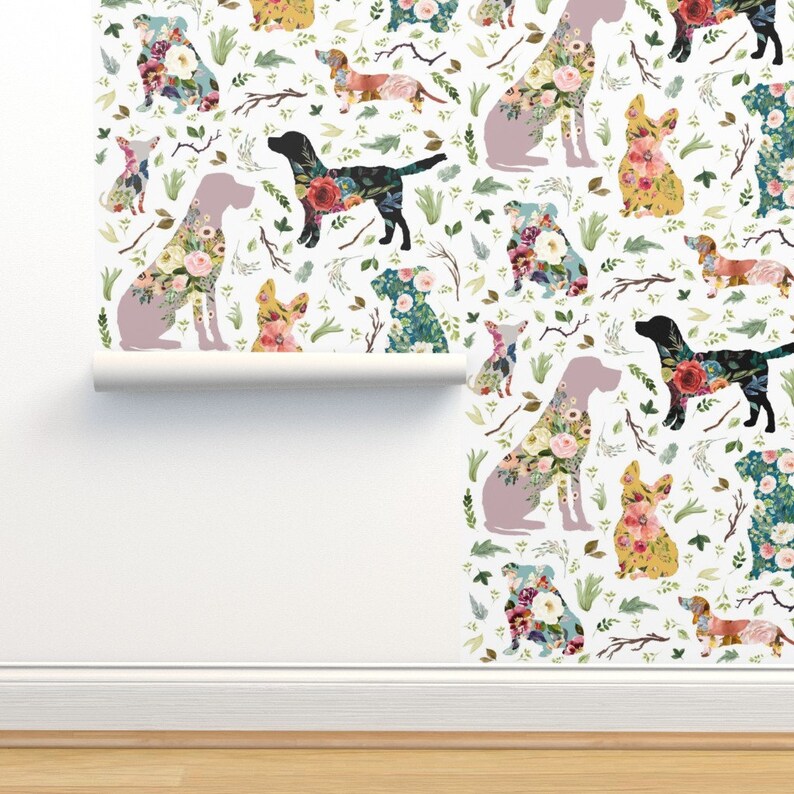 Floral Dogs Wallpaper 8 Patchwork Dogs by Shopcabin - Etsy