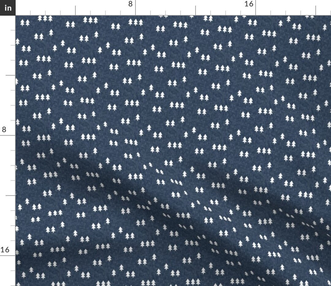 Trees Fabric small Scale Trees on Blue by - Etsy