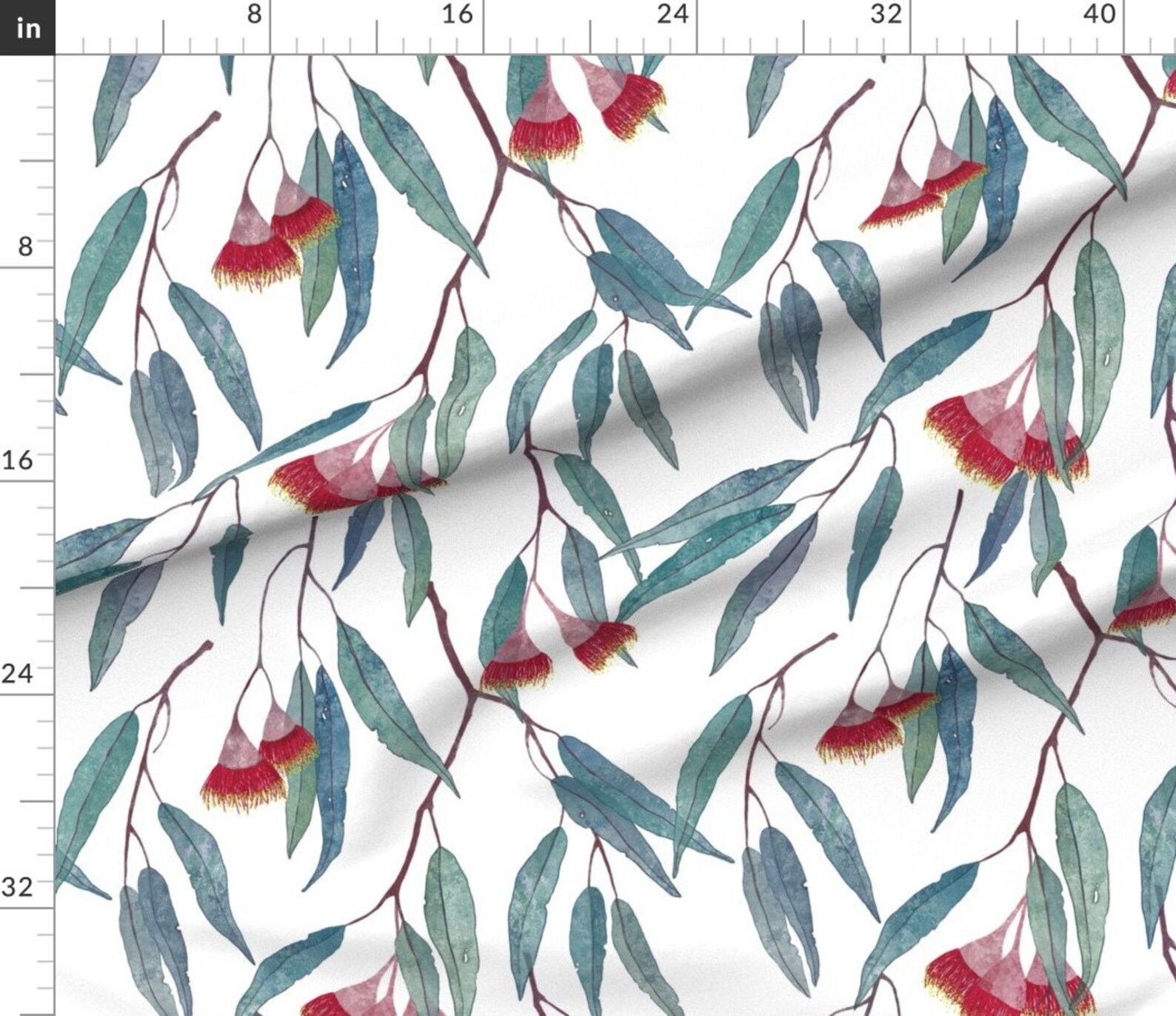 Tropical Eucalyptus Fabric Eucalyptus Leaves and Flowers by | Etsy