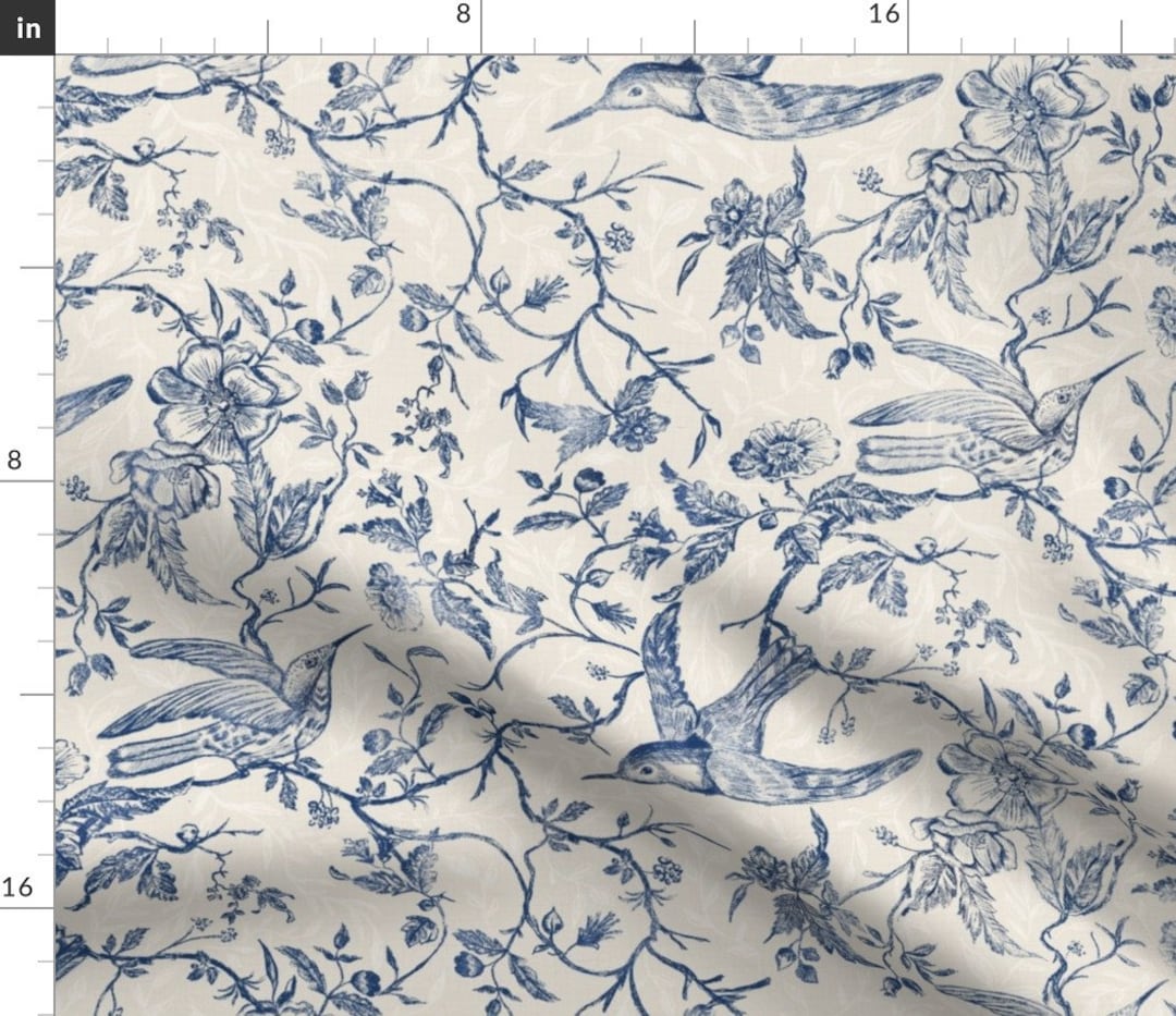 Blue Floral Toile Fabric Hummingbird Toile by Bridgettstahlman Toile ...