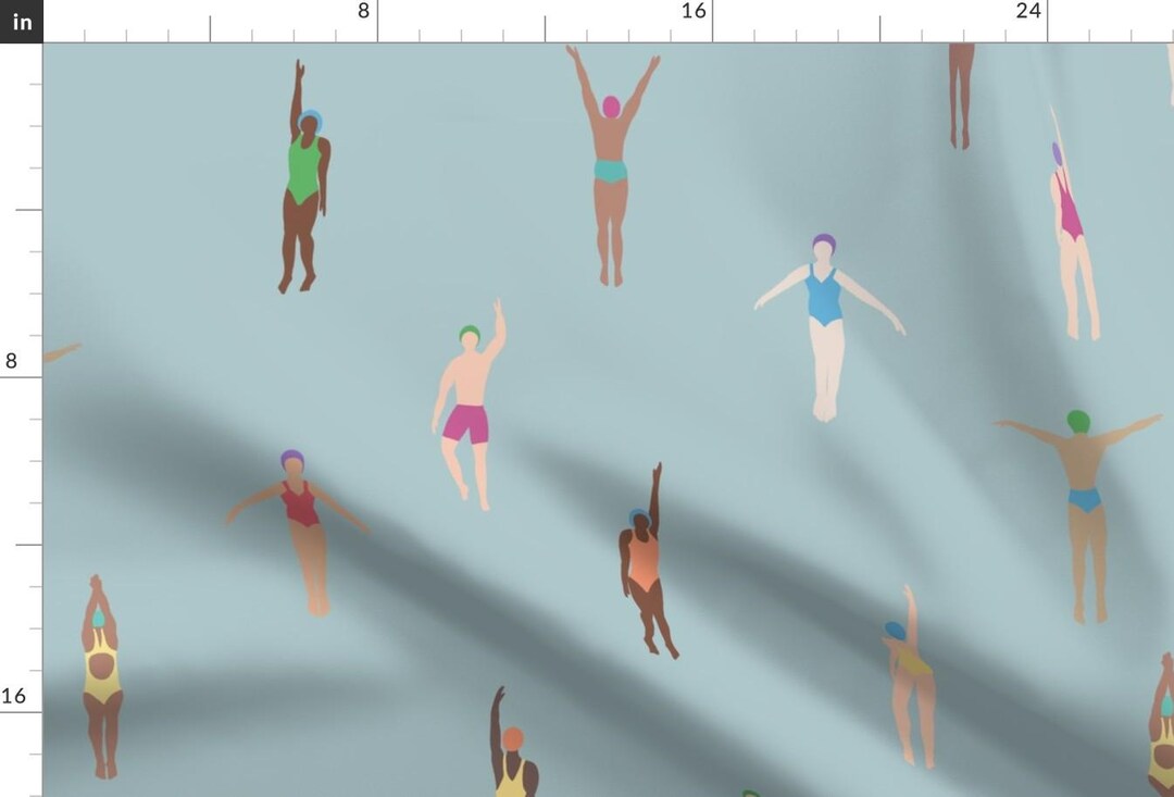 Swimming Pool Apparel Fabric - Swimmers Blue by Dasbrooklyn - Summer ...