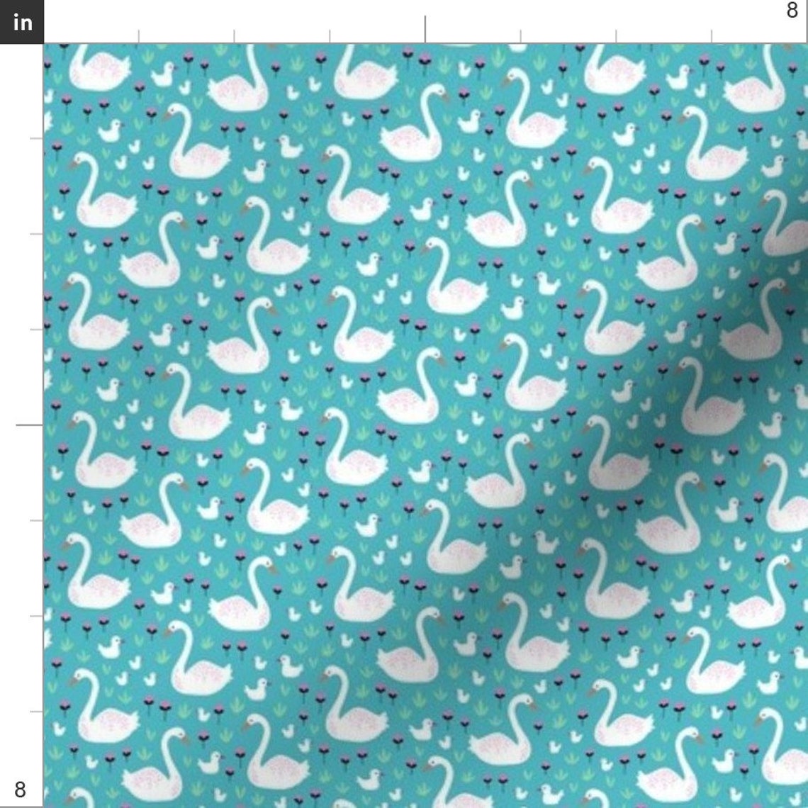 Tiny Swans Fabric Swans and Ducks Swimming Pond Custom by - Etsy