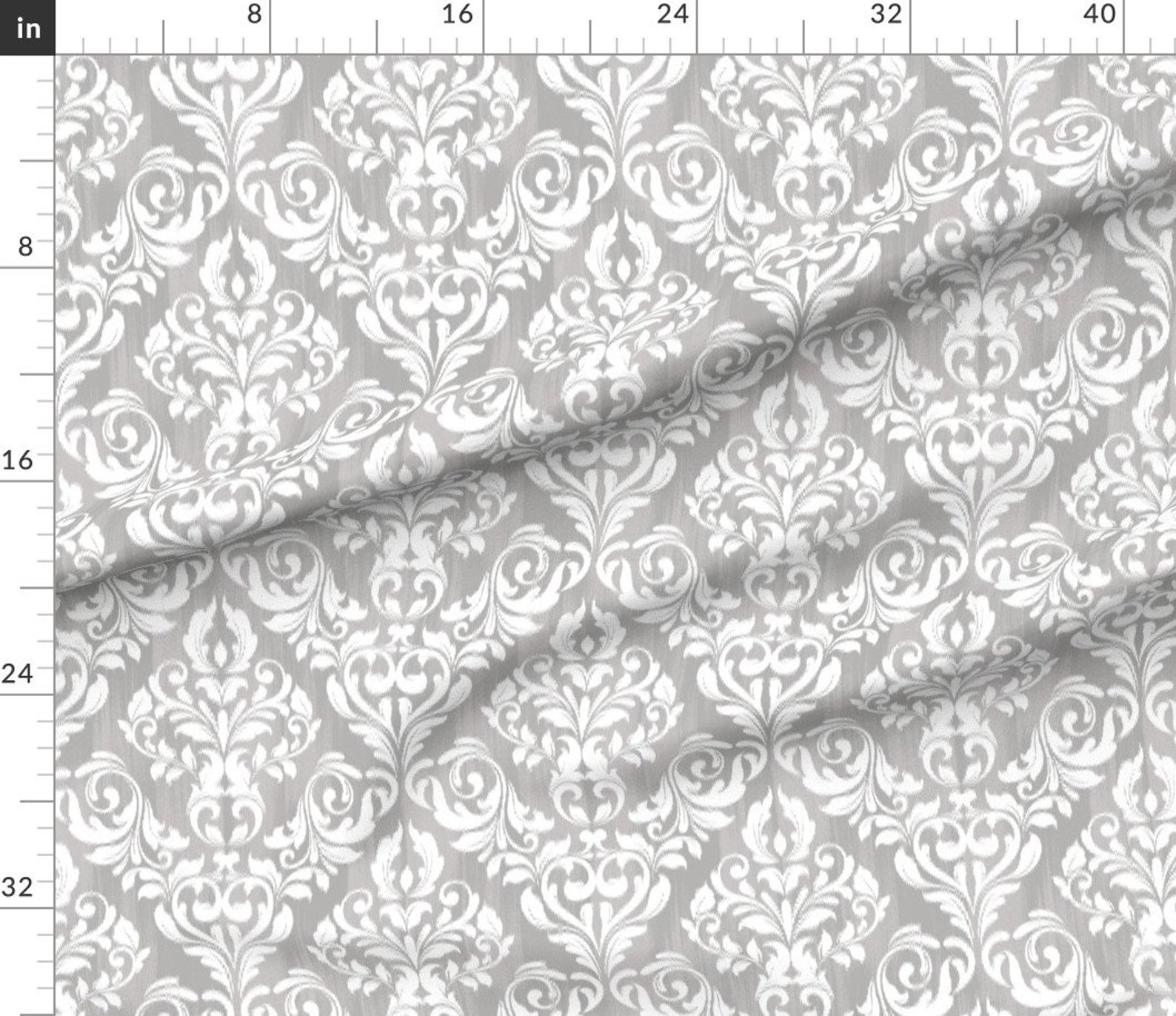 Grey Damask Fabric Damask Ikat by Stitchstapleglue Modern - Etsy