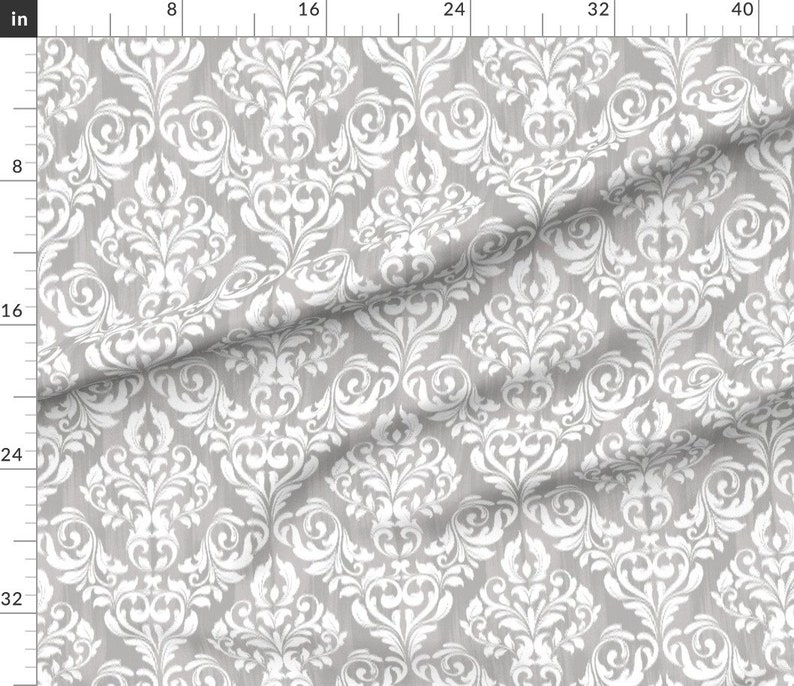 Grey Damask Fabric Damask Ikat by Stitchstapleglue Modern - Etsy