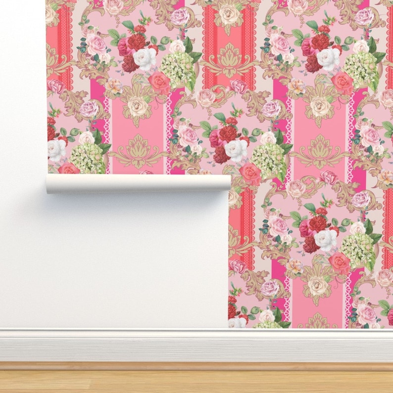 Rococo Pattern Wallpaper Pink Rococo Romance by Susie B - Etsy