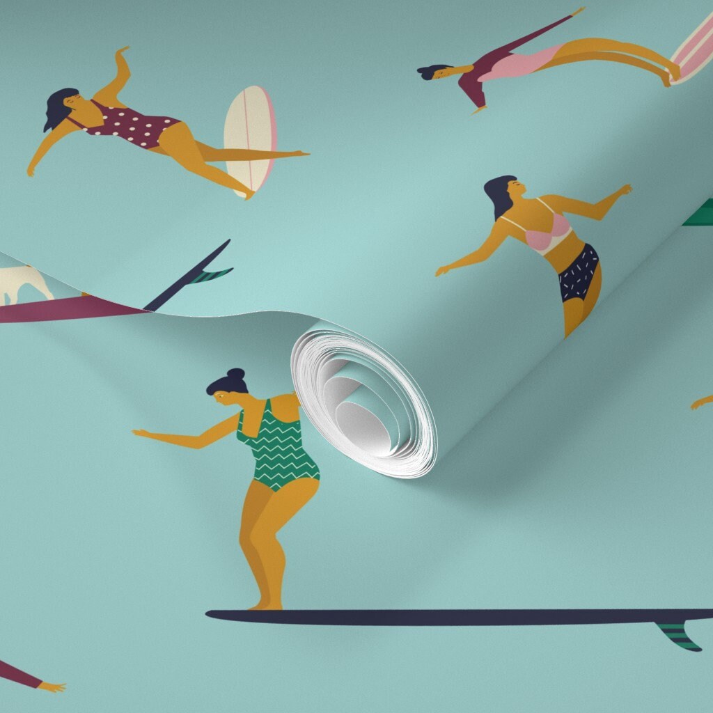 Surfing Wallpaper Souls Surfers Light Blue by Tasiania - Etsy