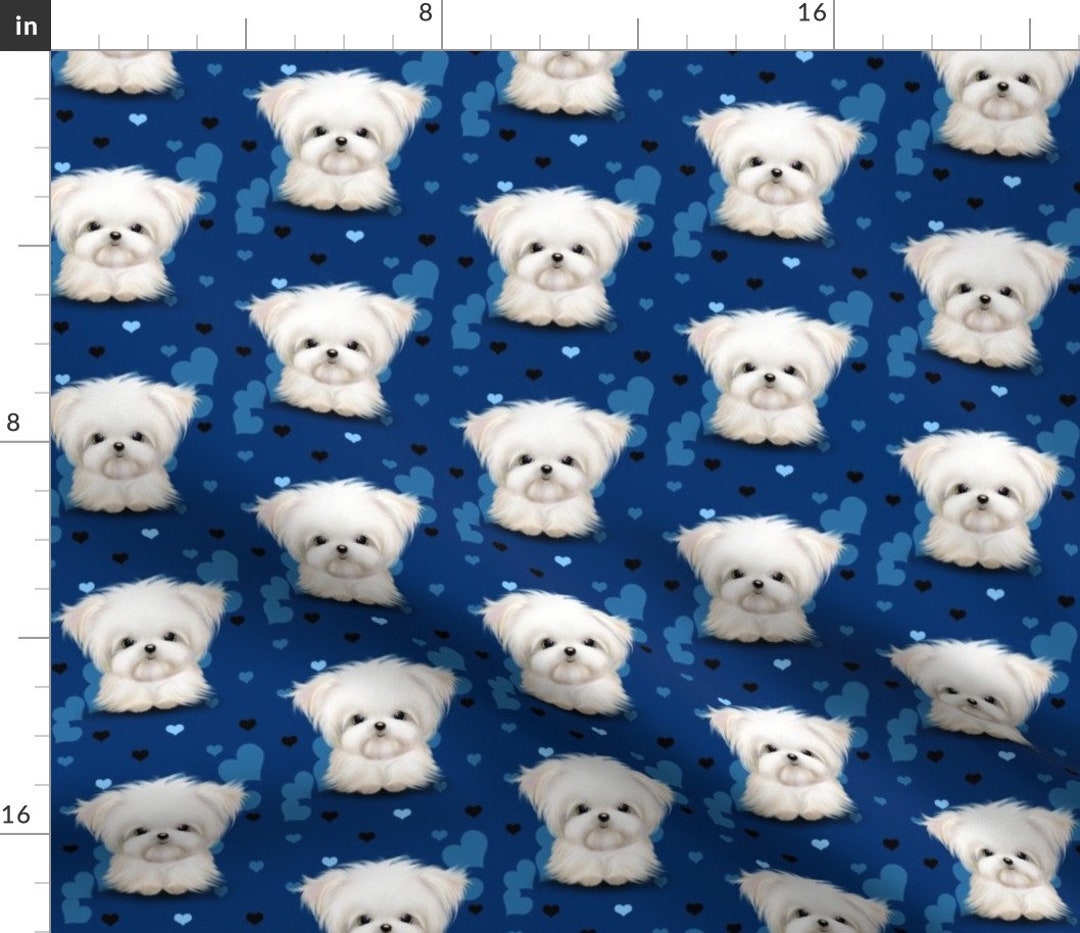 Maltese Fabric Maltese Royal Blue and Hearts by Catialee Maltese Cotton ...