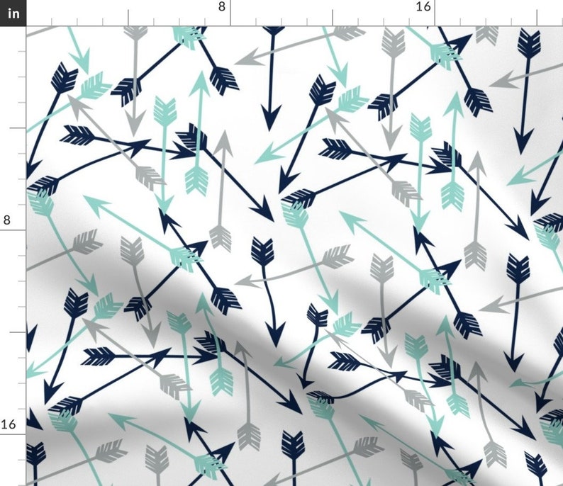 Arrows Fabric Arrows Scattered / Dark Navy Mint Grey - Etsy