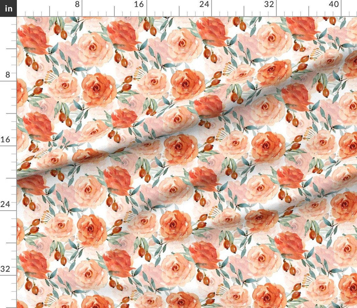 Vintage Orange Floral Fabric Autumnal Watercolor Orange - Etsy New Zealand
