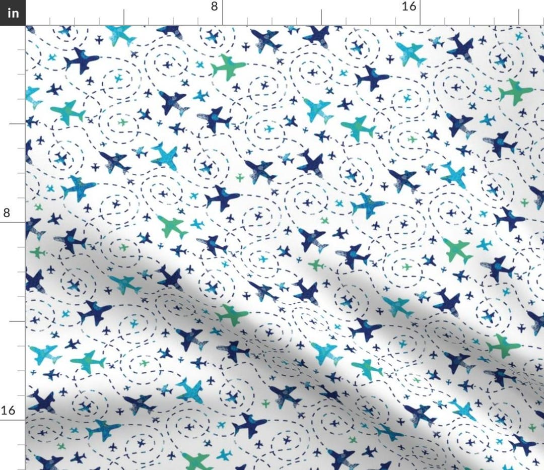Blue Abstract Airplane Fabric Fun Airplanes on White Sky by Oksancia ...