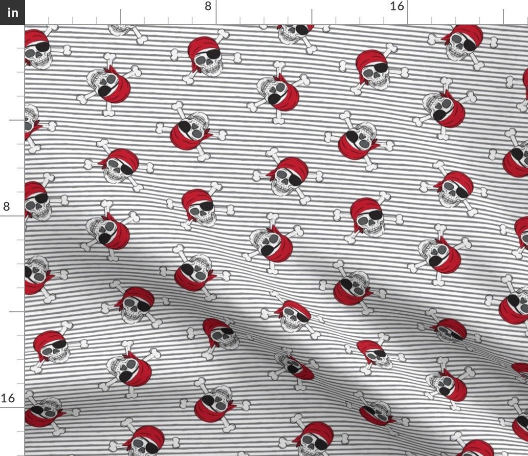 Pirate Skulls Stripes Fabric Pirates Skull and Cross Bone Grey Stripes ...