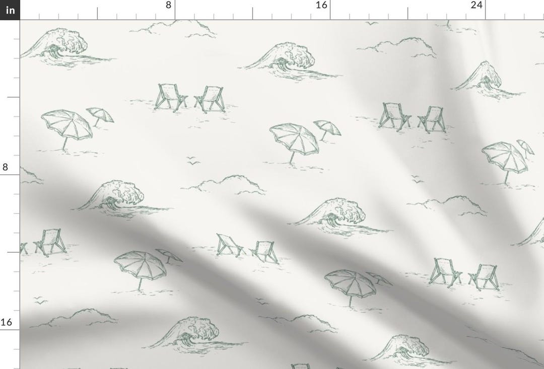 Coastal Fabric - Modern Beach Toile by Rose_lindo - Beach Green White ...