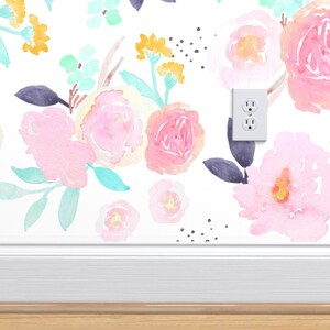 Watercolor Floral Wallpaper Penelope Garden A by - Etsy